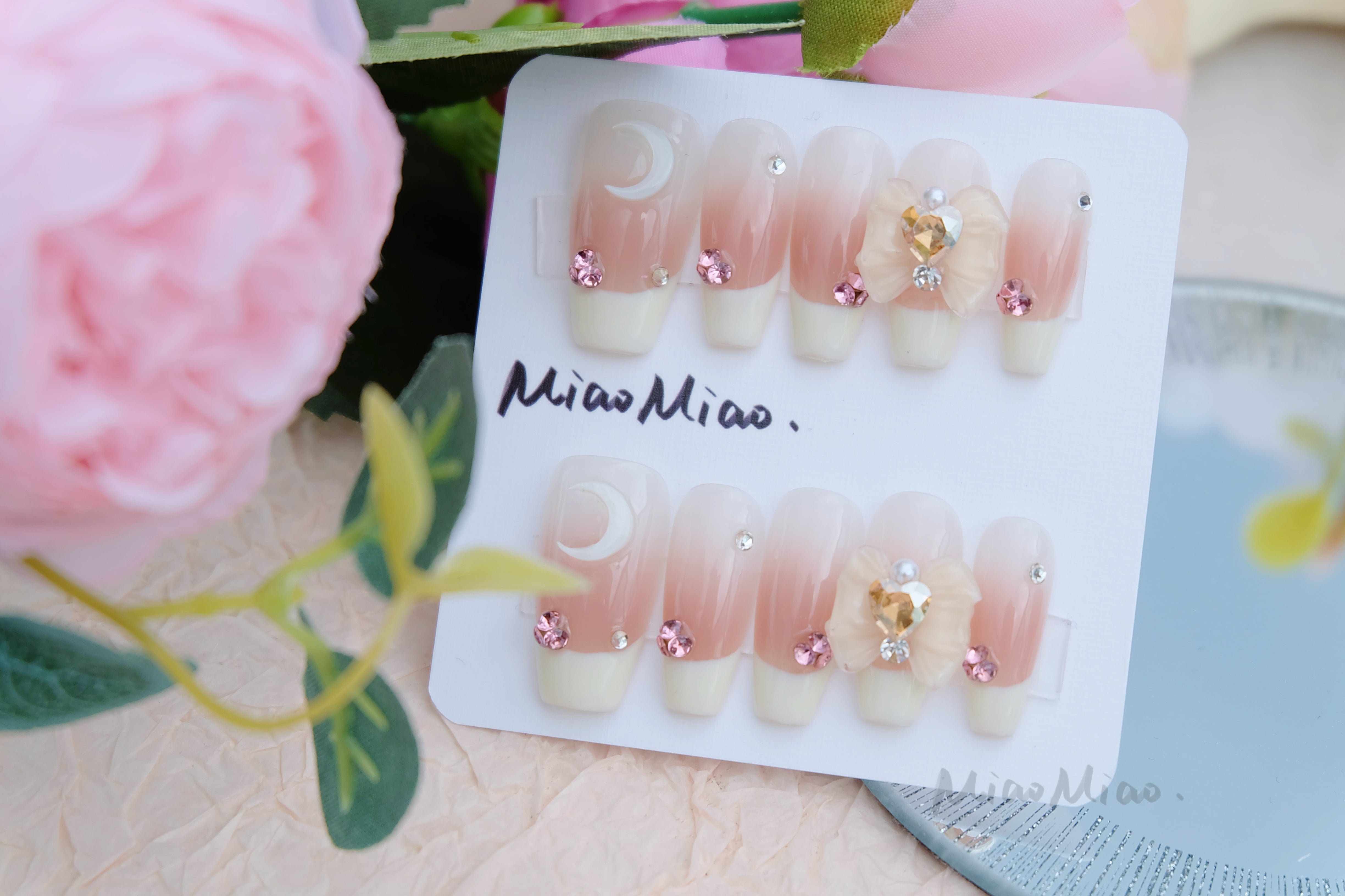 Sweet girl French Manicure 10pcs Salon-quality Handmade Press on Nails ...